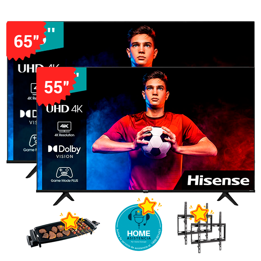 COMBO HISENSE 65" UHD (HS-65A6H) + 55" UHD (HS-55A6H) | Tienda Virtual