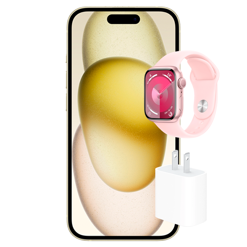 COMBO IPHONE 15 (128GB) + WATCH SERIE 9 41MM + APPLE 20W POWER ADAPTER ...