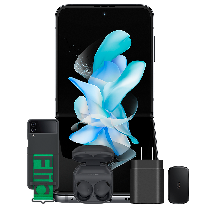 SAMSUNG GALAXY Z FLIP 4 (256GB) WITH COVER STRAP + SAMSUNG WALLCHARGER ...